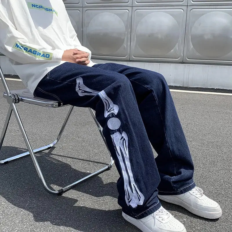 Skeleton Y2K Streetwear Denim Jeans for Men and Women